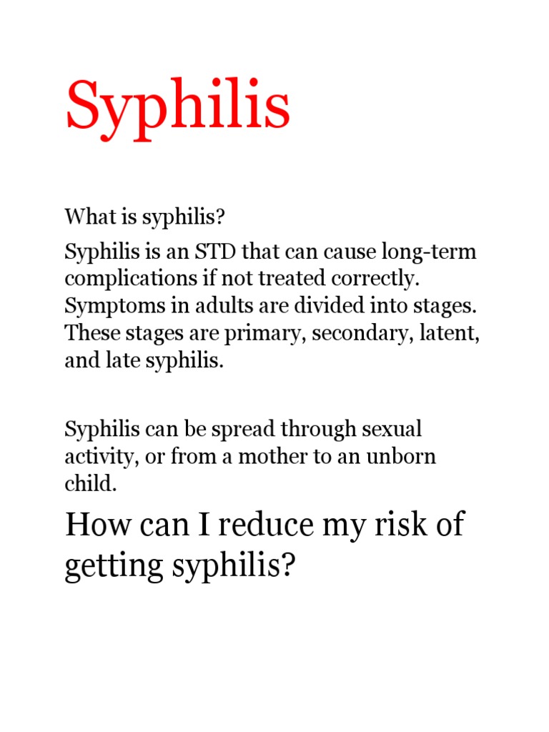 Syphilis: How Can I Reduce My Risk of Getting Syphilis? | PDF
