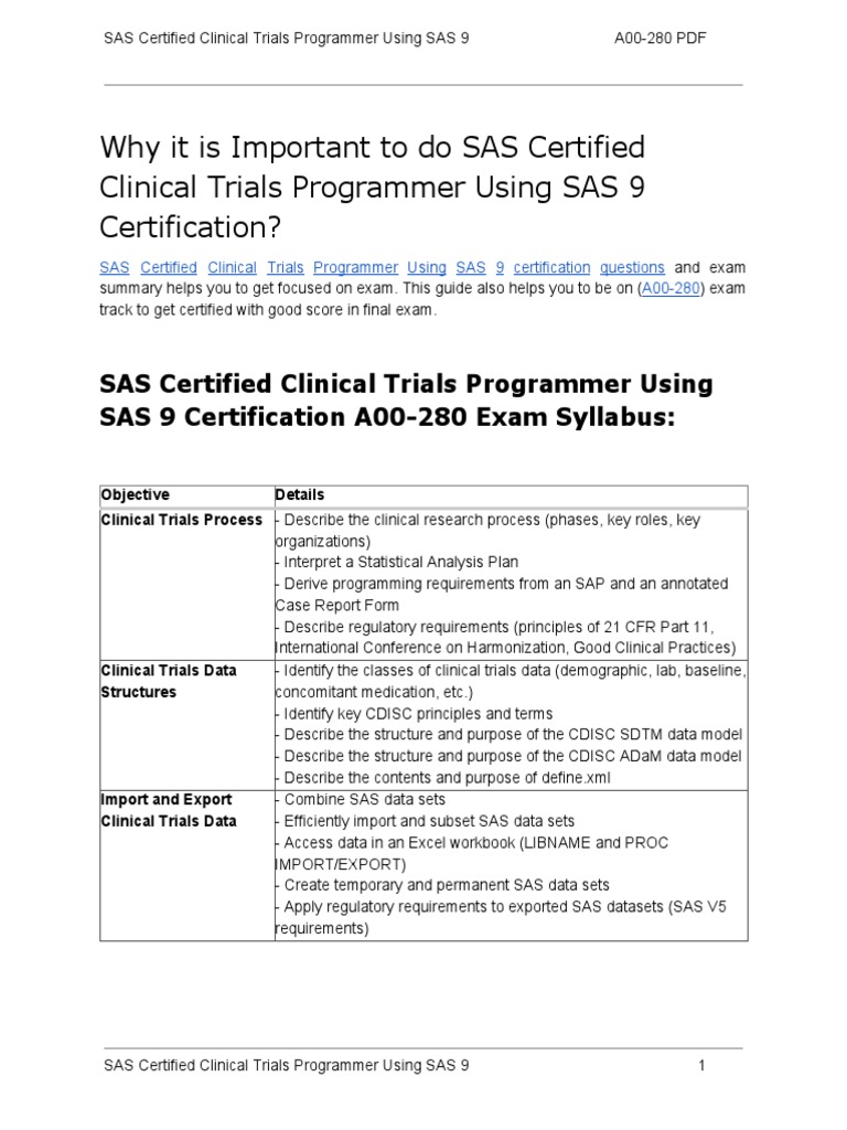 SAS Clinical Trials Programmer Exam Guide | PDF | Sas (Software ...