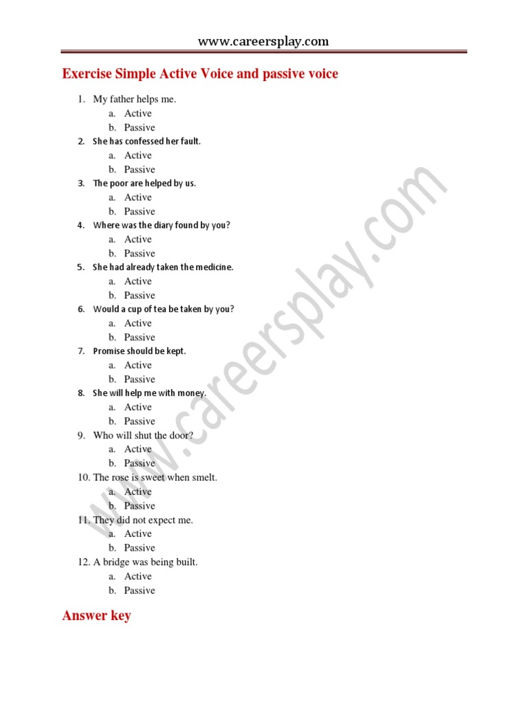 Exercise Active Voice and Passive Voice PDF | PDF | Grammatical Tense ...
