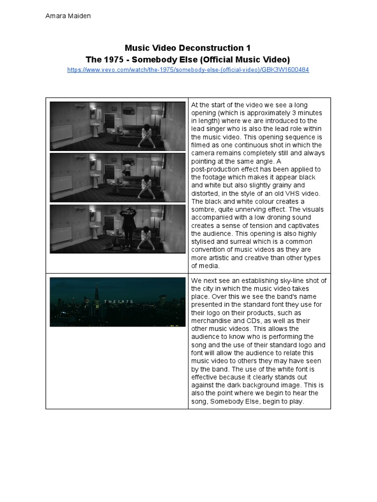 Music Video Deconstruction 1 | PDF | Singing | Leisure