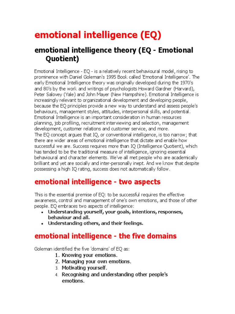 Emotional Intelegence (EQ) | PDF | Emotional Intelligence | Intelligence