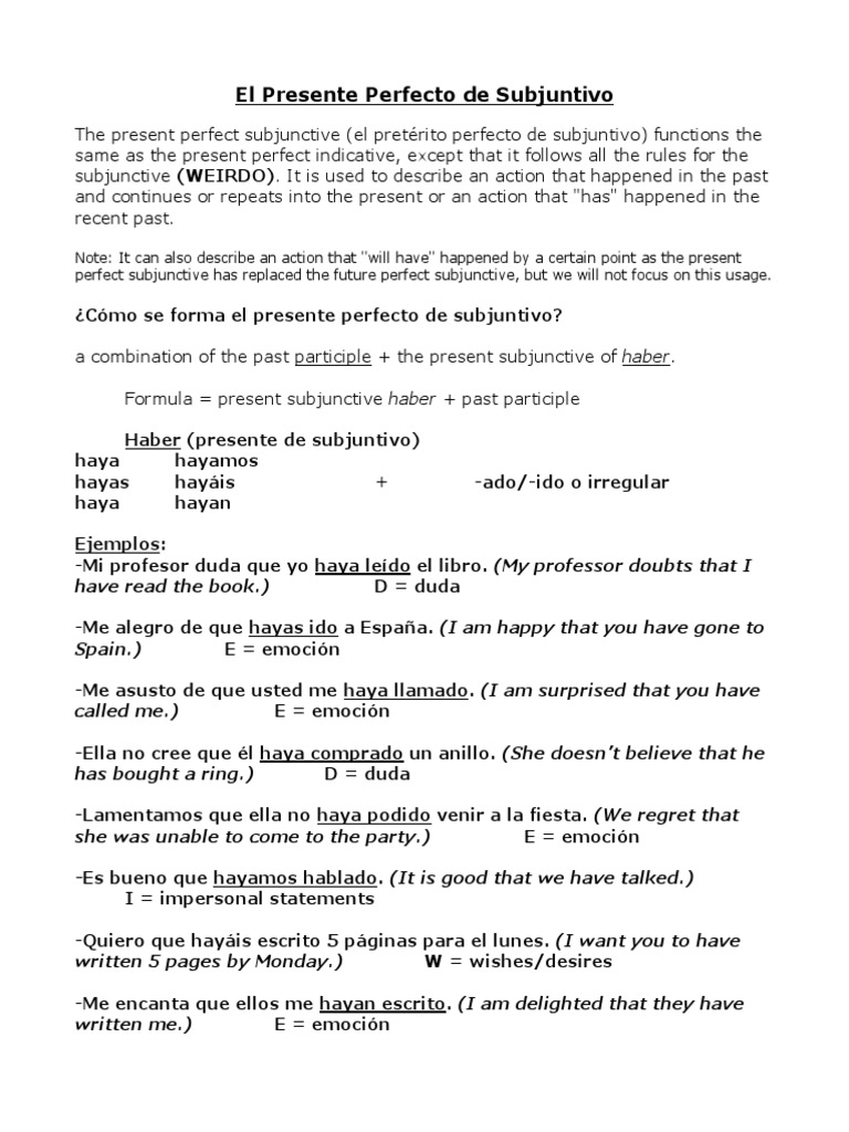 Ejercicios Con Presente Del Subjuntivo