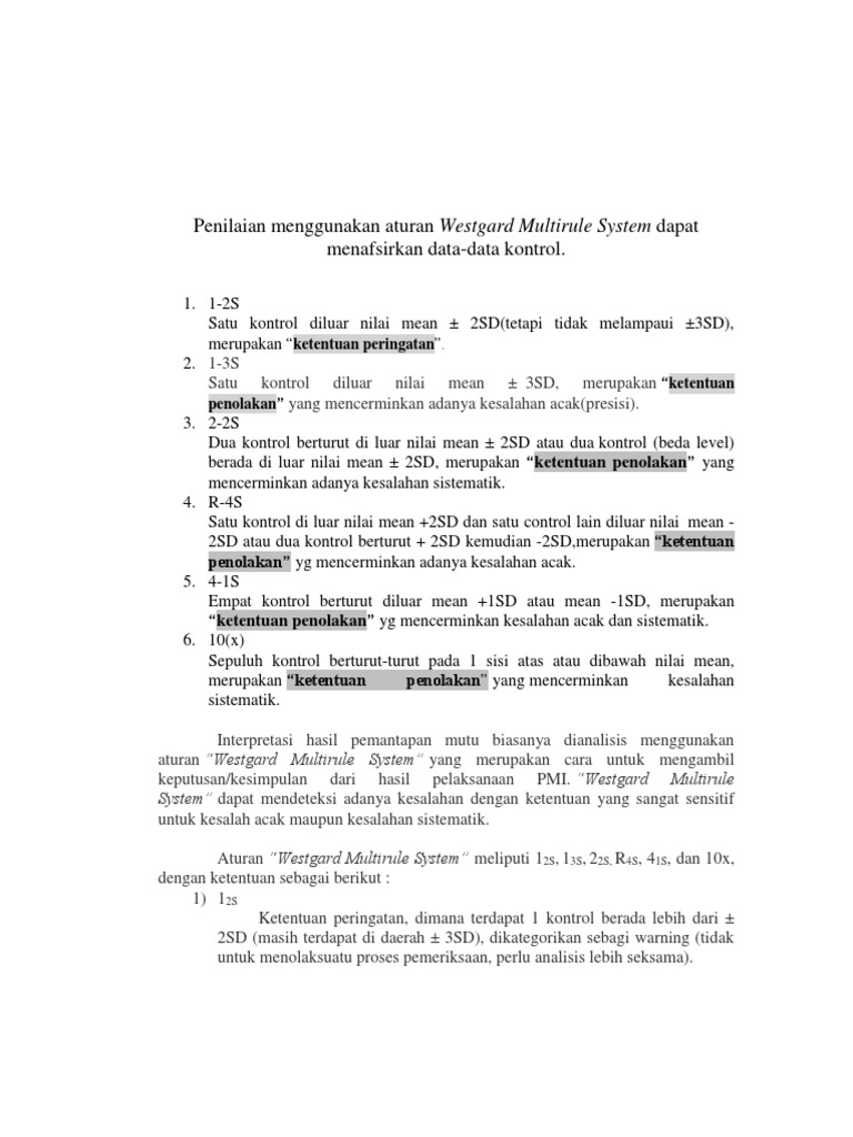 Westgard Rules | PDF