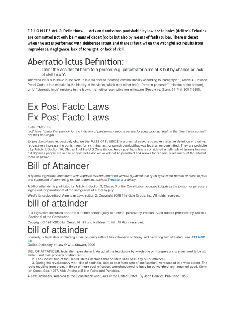 Ex Post Facto Laws Ex Post Facto Laws: Aberratio Ictus Definition | PDF ...
