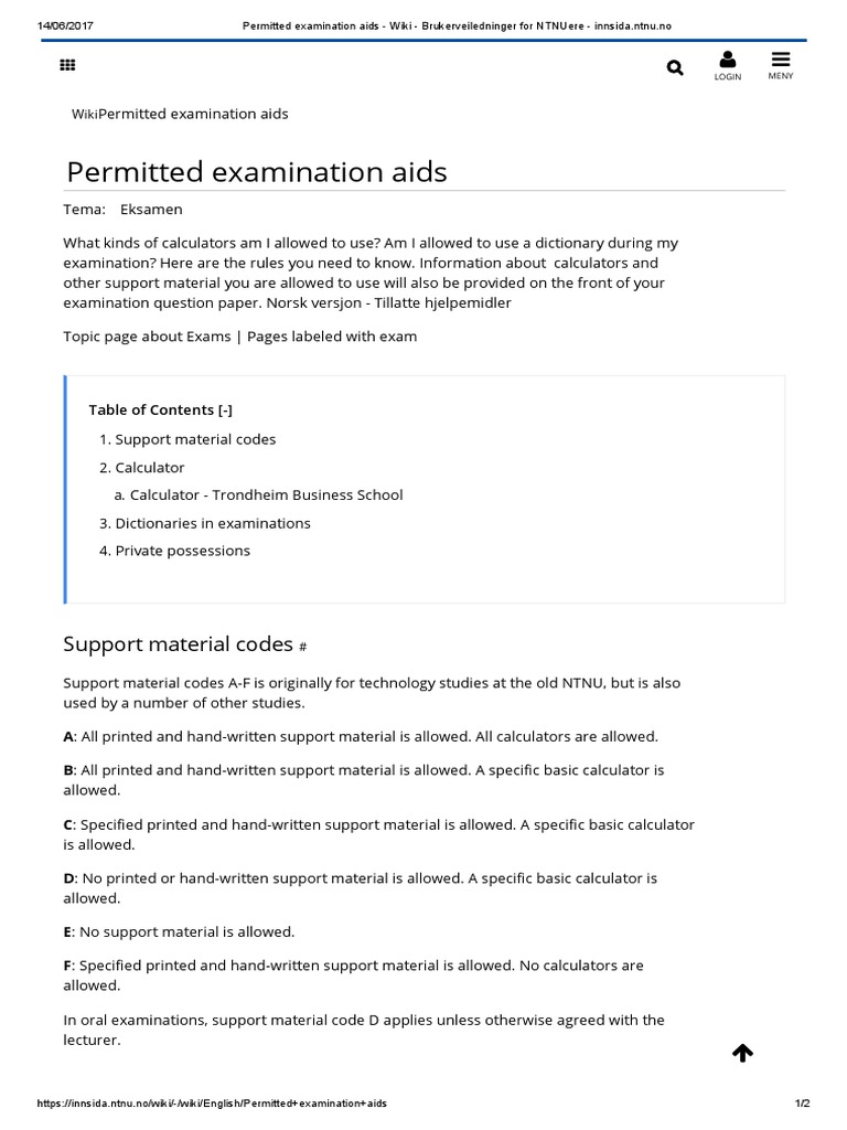Permitted Examination Aids - Wiki - Brukerveiledninger For NTNUere ...
