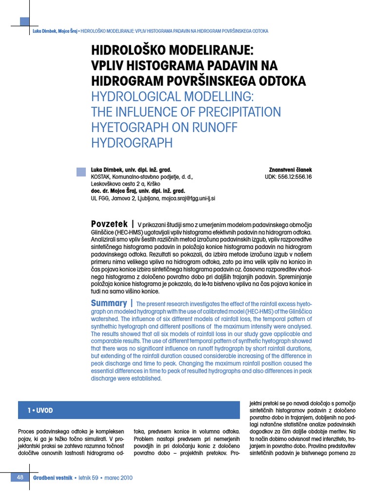 Hidrološko Modeliranje - Vpliv Histograma Padavin Na Hidrogram ...