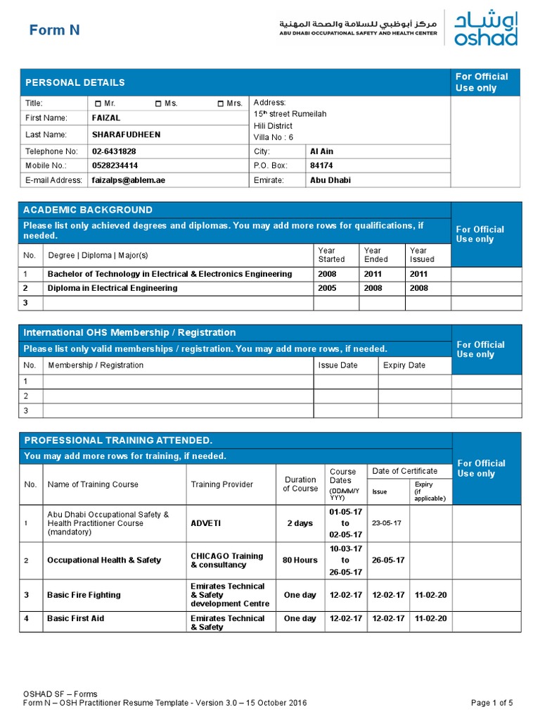 OSH Practitioner Resume Template | PDF | Diploma | Occupational Safety ...