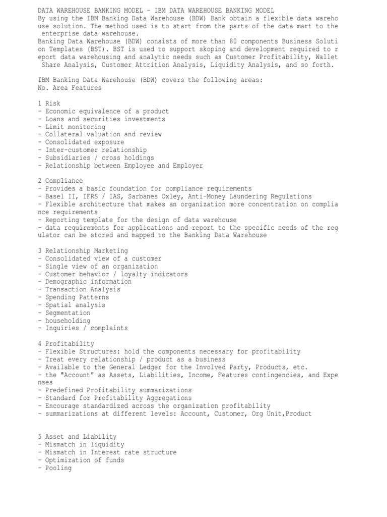IBM Banking Data Warehouse Model | PDF | Data Warehouse | Profit ...