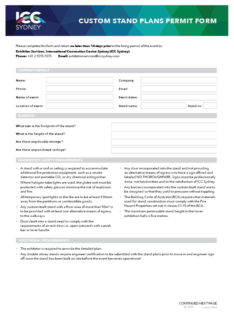 Custom Stand Plans Permit Form: Contact Details | PDF | Business