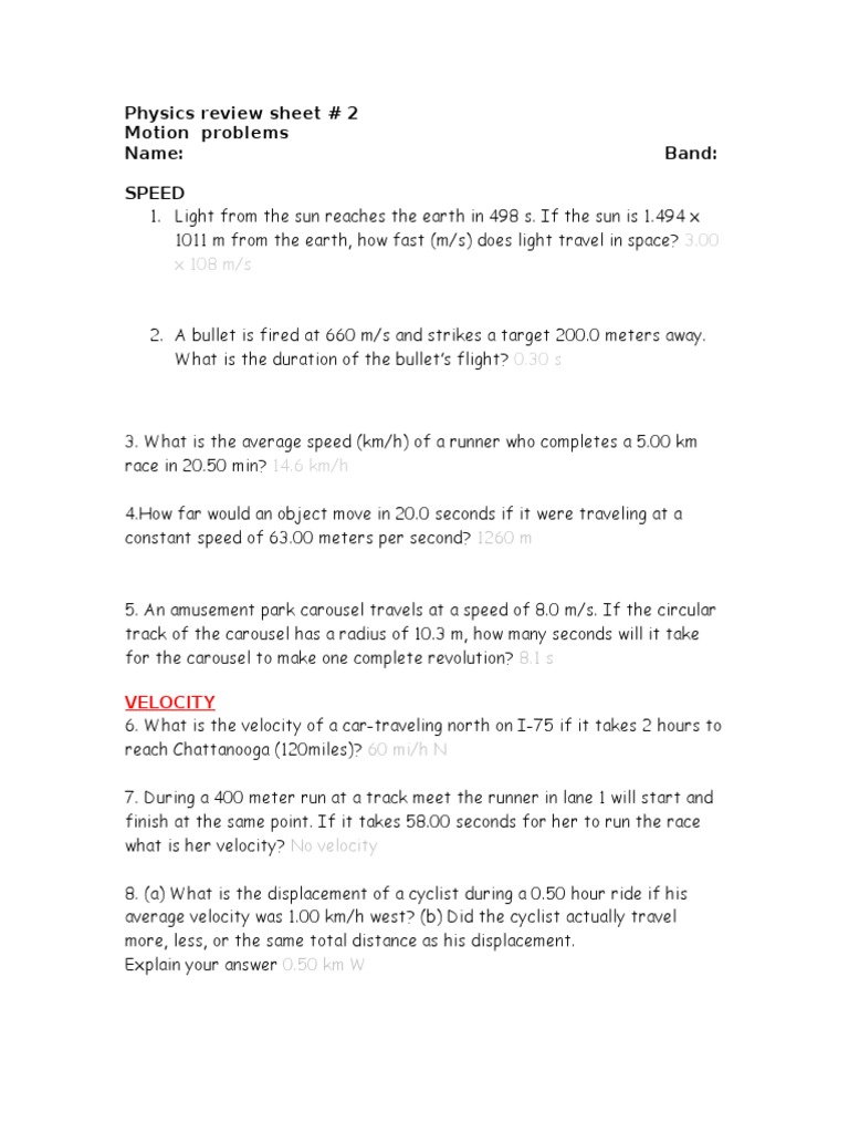 Physics Review Sheet-2 | PDF | Acceleration | Velocity