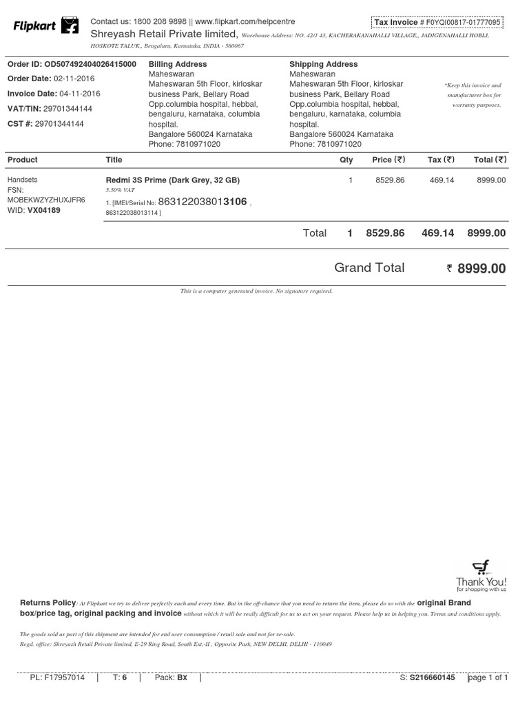 OD507492404026415000_invoice | Value Added Tax | Bangalore