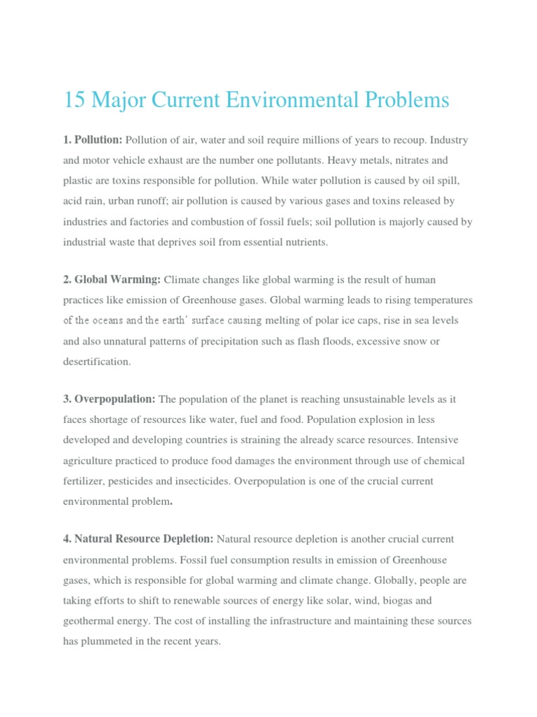15 Major Current Environmental Problems Pdf Global Warming Human