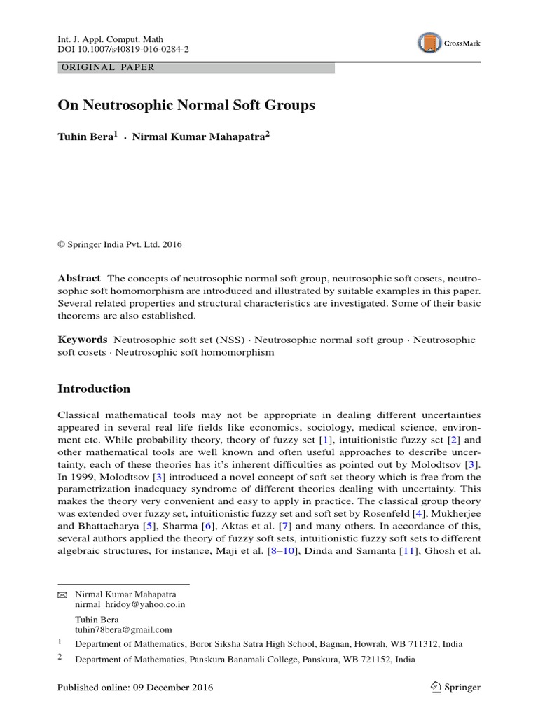On Neutrosophic Normal Soft Groups | PDF | Theorem | Integer