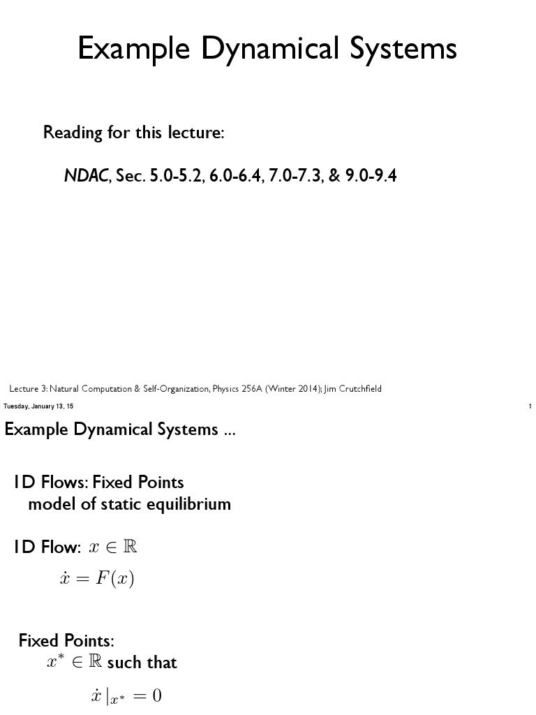 Examples of Dynamical Systems | PDF | Dynamical System | Stability Theory