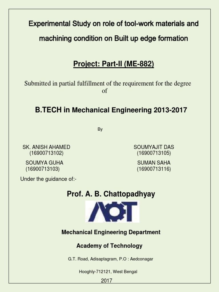 Experimental Study on BUE Formation | PDF | Machining | Wear