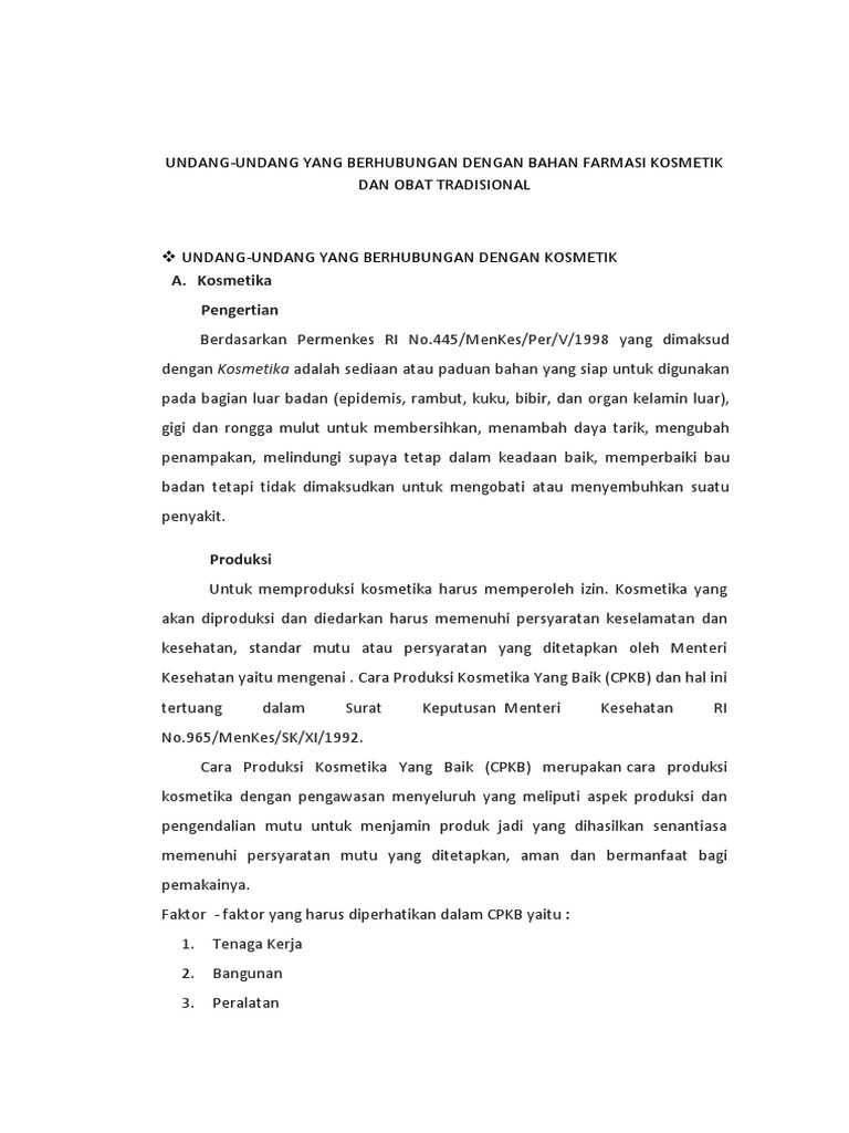 Regulasi Kosmetik di Indonesia | PDF | Kesehatan Holistik | Sains & Matematika