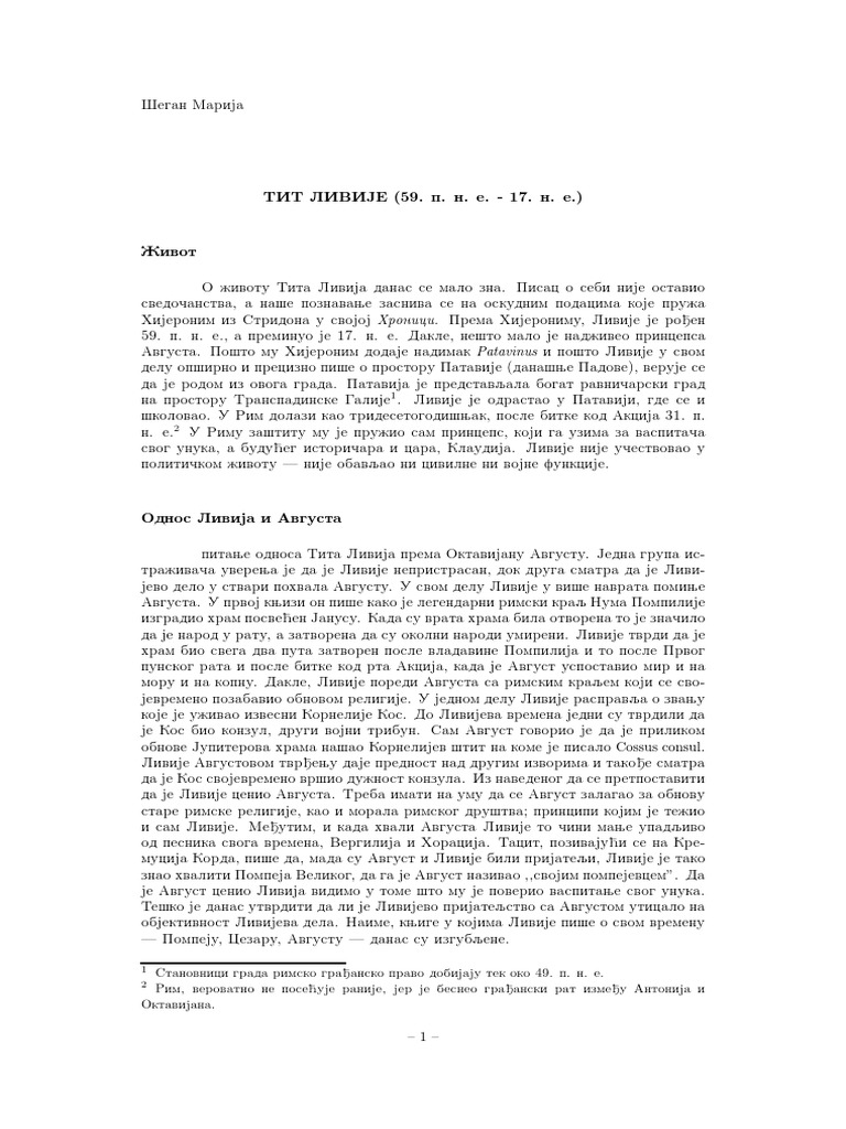 Stari Vek Istorijski Izvori - Tit Livije PDF | PDF