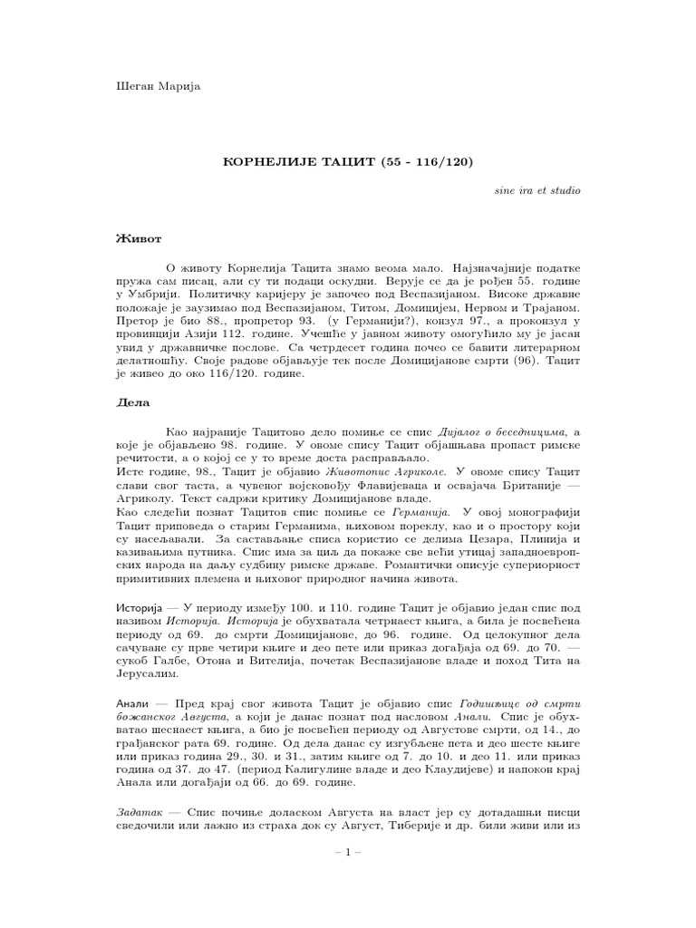 Stari Vek Istorijski Izvori - Tacit PDF | PDF