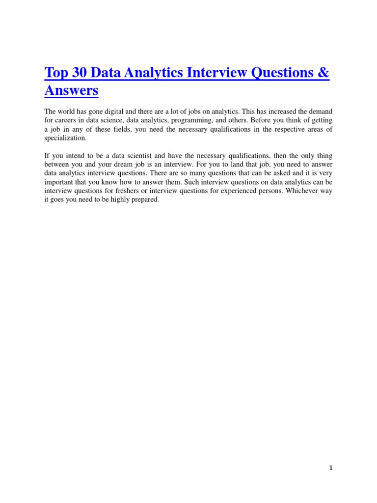 Top 30 Data Analytics Interview Questions & Answers | PDF | Data ...