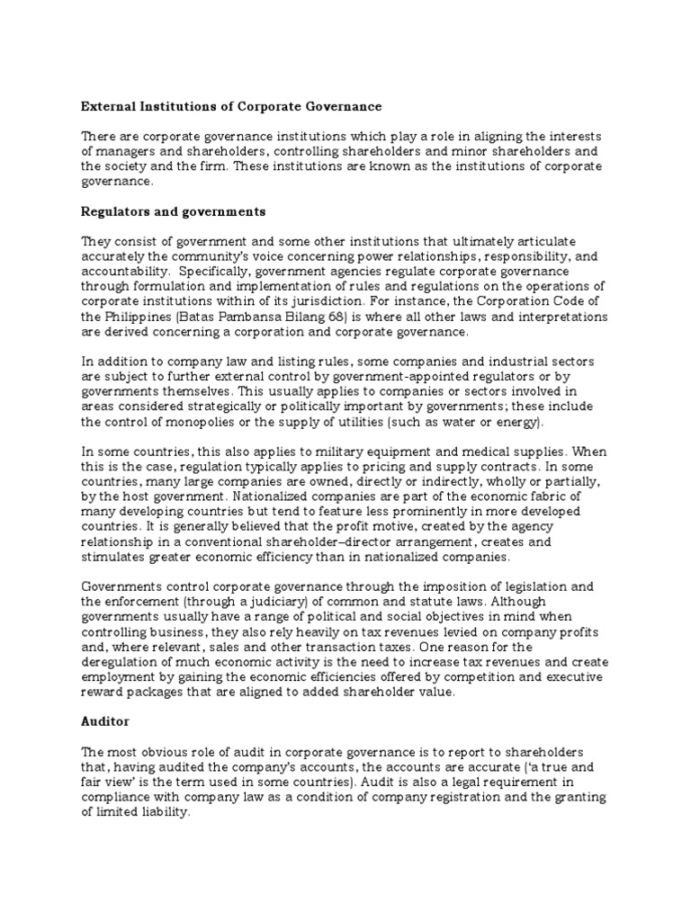 External Institutions of Corporate Governance | PDF | Corporate ...