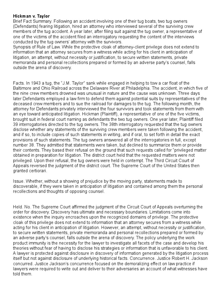 Hickman vs Taylor | Discovery (Law) | Courts
