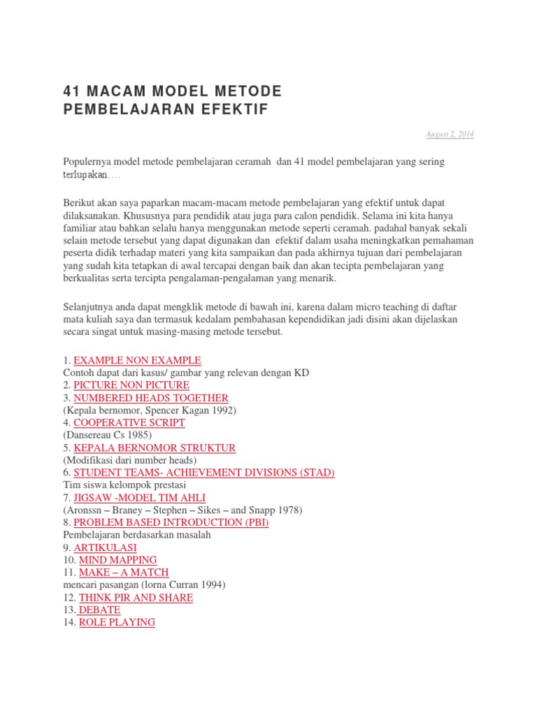 41 Macam Model Metode Pembelajaran | PDF
