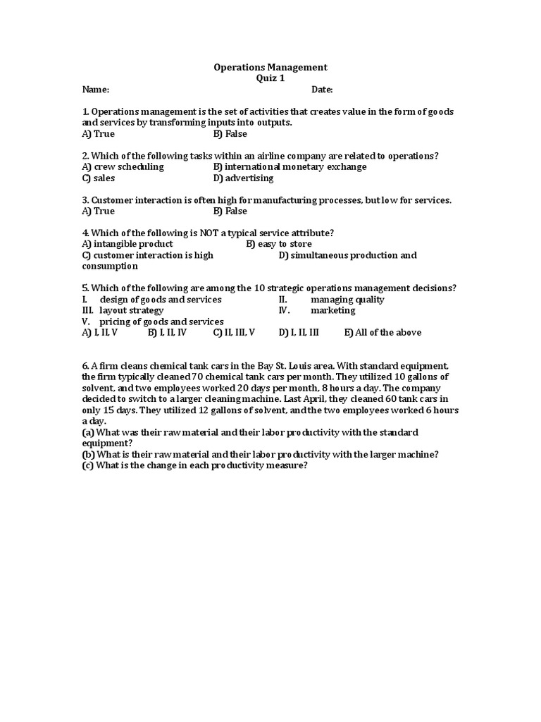Operations Management Quiz | PDF | Operations Management | Sales Operations Management Quiz | PDF | Operations Management | Sales