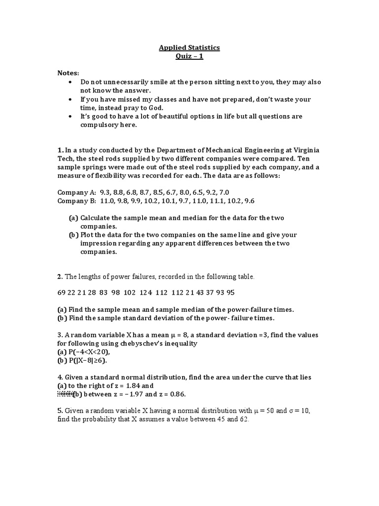 Applied Statistics Quiz – 1 Notes
