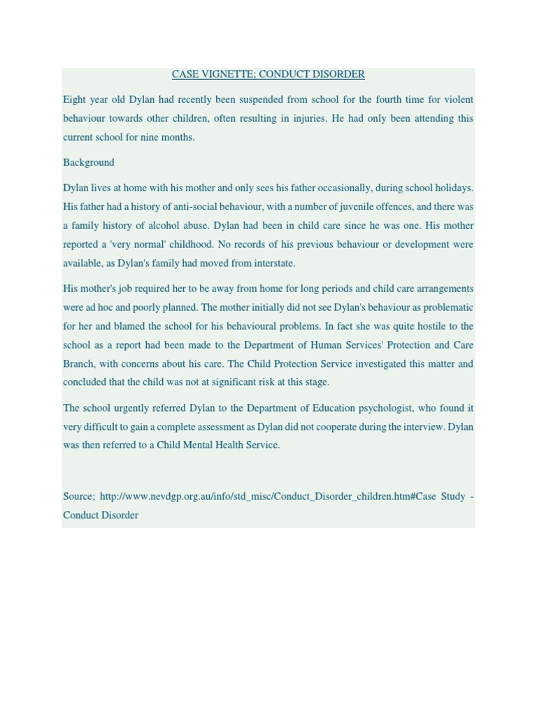 Conduct Disorder Case Study: Dylan | PDF | Anti Social Behaviour ...