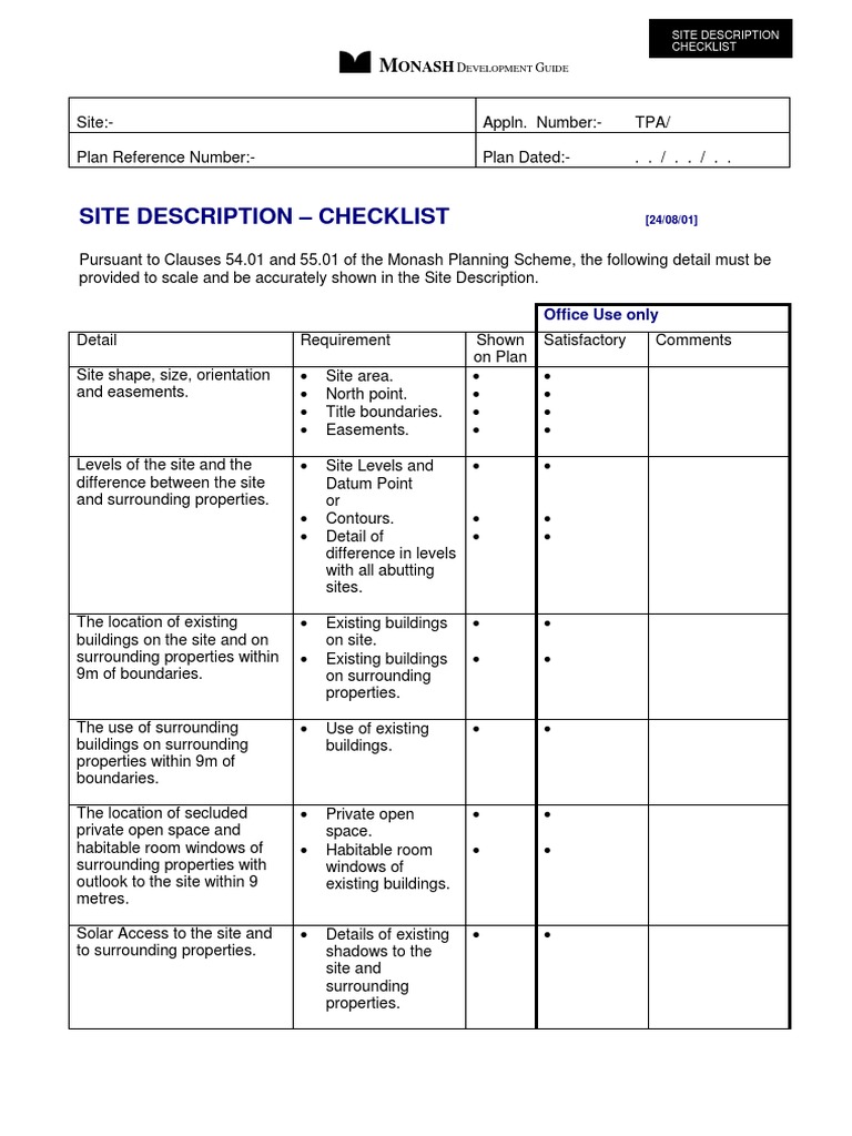 Site Description Checklist | PDF | Nature