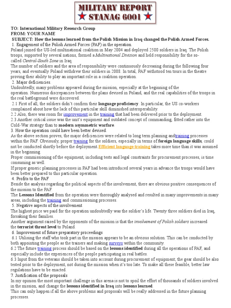 Polish Mission in Iraq: Lessons Learned | PDF | Poland | Procurement