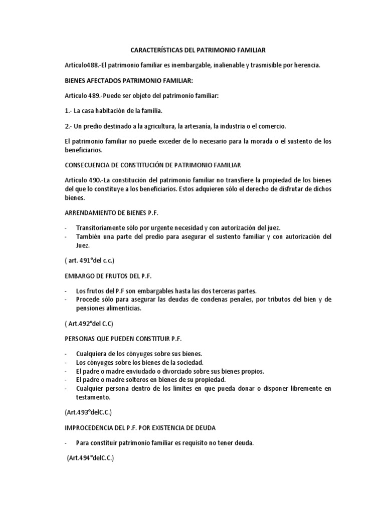 Características-Patrimonio-Familiar | PDF | Bienes (Ley) | Dominio eminente