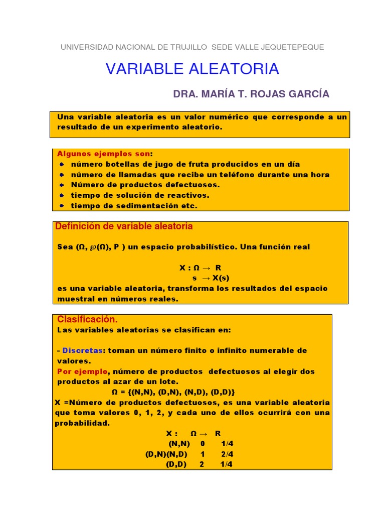 Clases de Variable Aleatoria | PDF | Variable aleatoria | Función de densidad de probabilidad