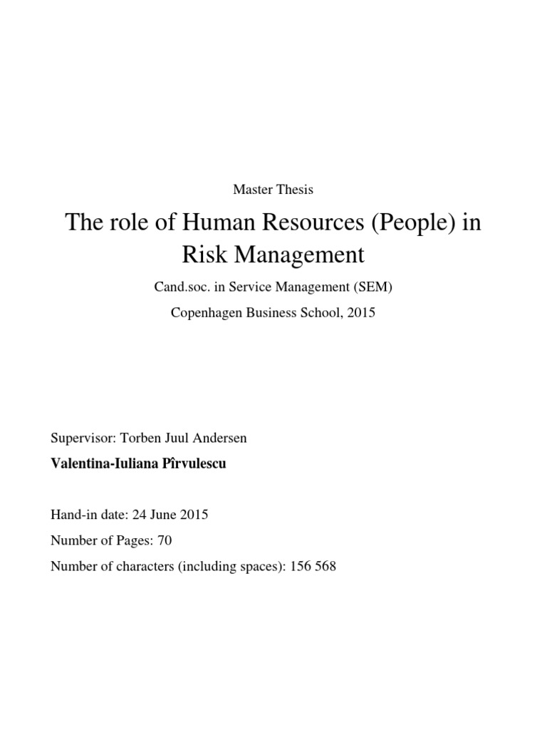 The Role of Human Resources (People) in Risk Management | PDF | Risk ...