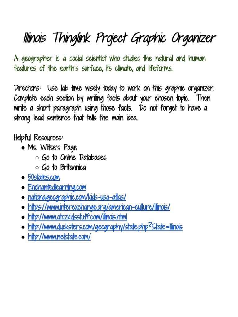Illinois Thinglink Project Graphic Organizer | PDF