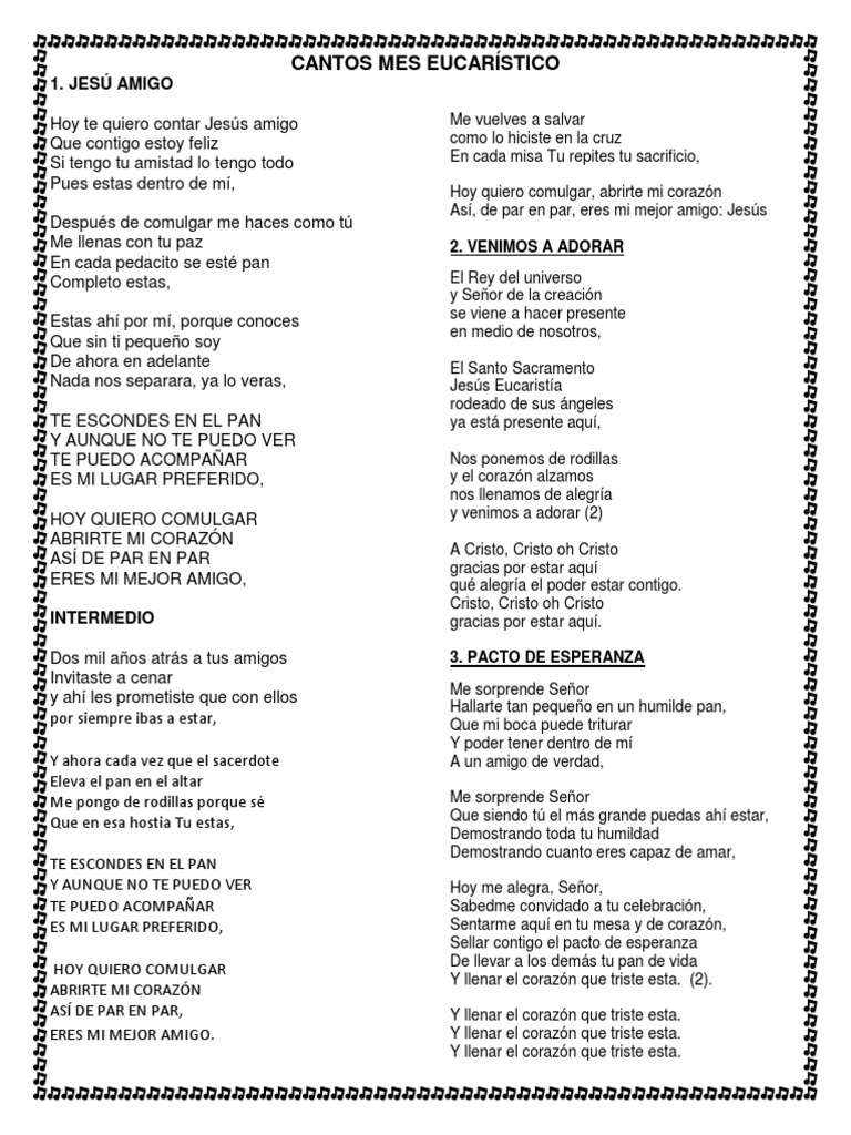 Cantos Mes Eucarístico Pdf Eucaristía Cristo Título