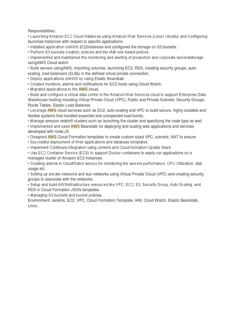 Aws Resume Sample | PDF | Amazon Web Services | Cloud Computing