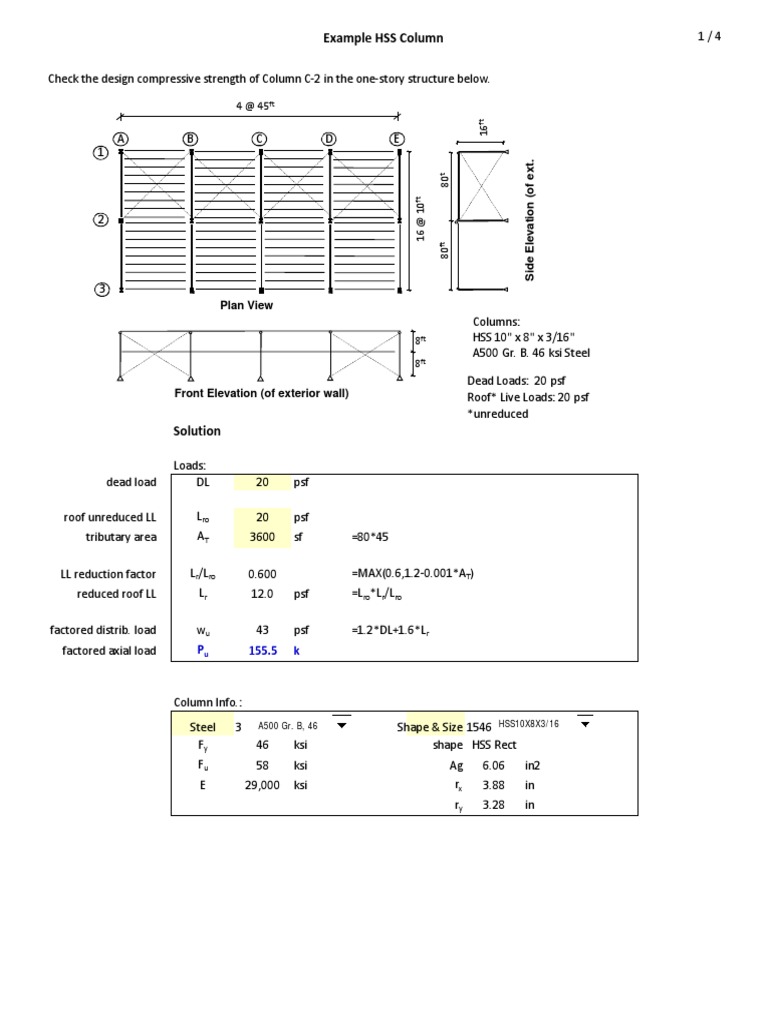 Example HSS Column: Plan View | PDF | Buckling | Column
