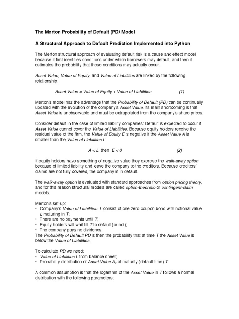 merton pd model | Volatility (Finance) | Equity (Finance)
