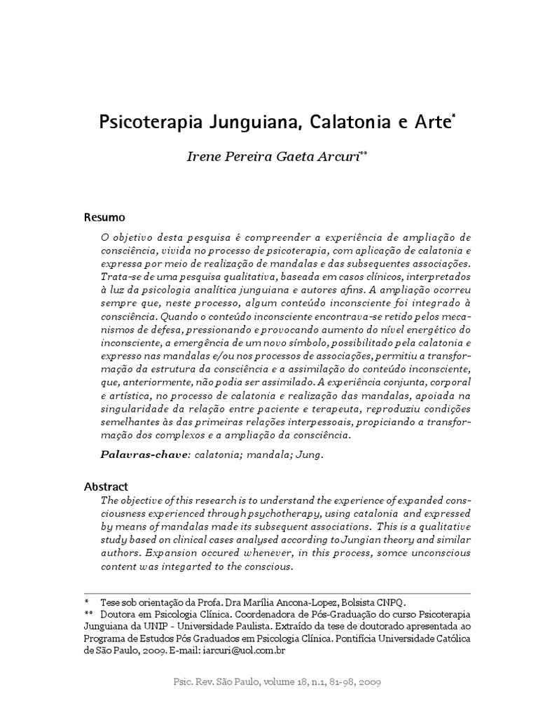 Calatonia na Psicoterapia Junguiana | PDF | Arteterapia | Carl Jung