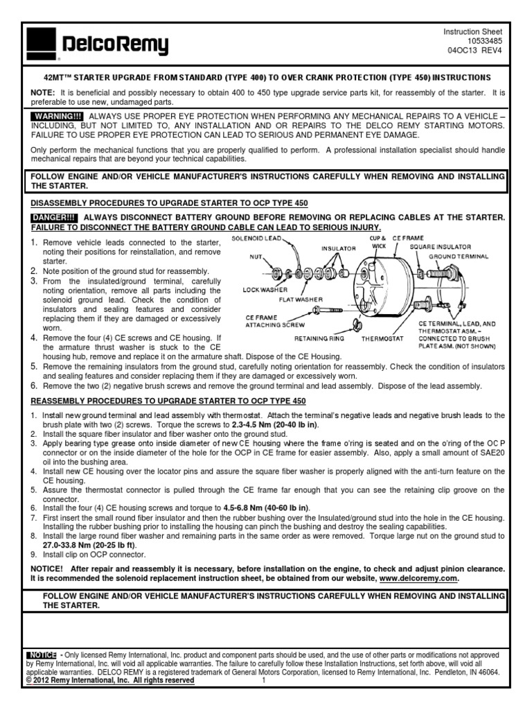 Starter Upgrade From Standard (Type 400) To Over Crank Protection (Type ...