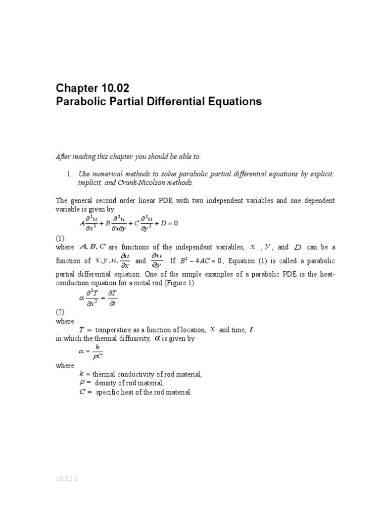 Parabolic PDE Numerical Methods | PDF | Partial Differential Equation ...