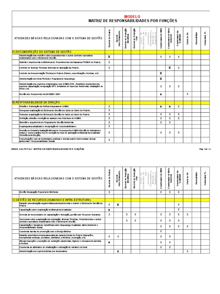 Matriz de Responsabilidades - MODELO | PDF | Qualidade (negócios ...