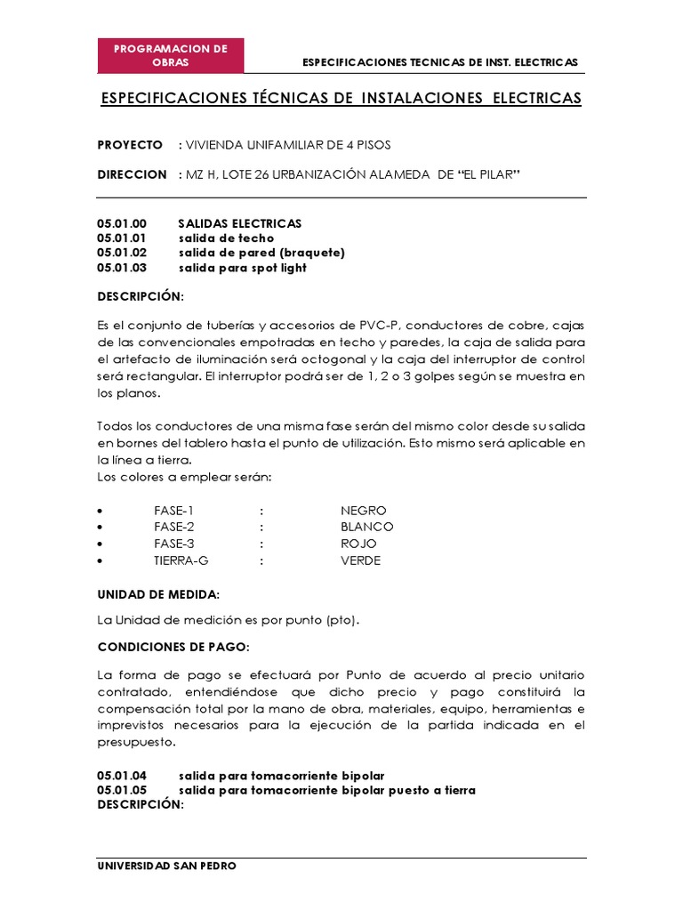 Especificaciones Tecnicas - Electricas | PDF | Tubería (transporte de fluidos) | Cobre