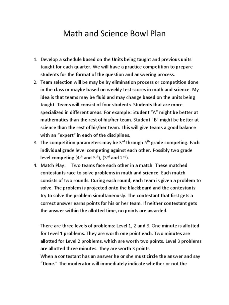 Math and Science Bowl Plan | PDF | Rubric (Academic) | Quality Of Life