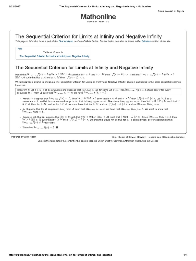 14 The Sequential Criterion For Limits at Infinity and Negative ...