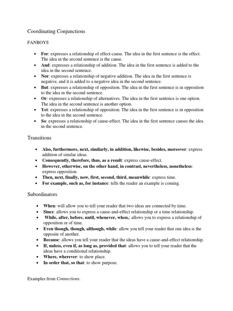 Coordinators Subordinators Commas | Comma | Clause