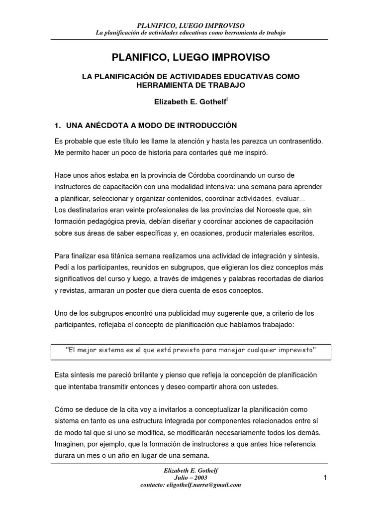 Planifico Luego Improviso La Planificaci | PDF | Planificación | Toma de decisiones