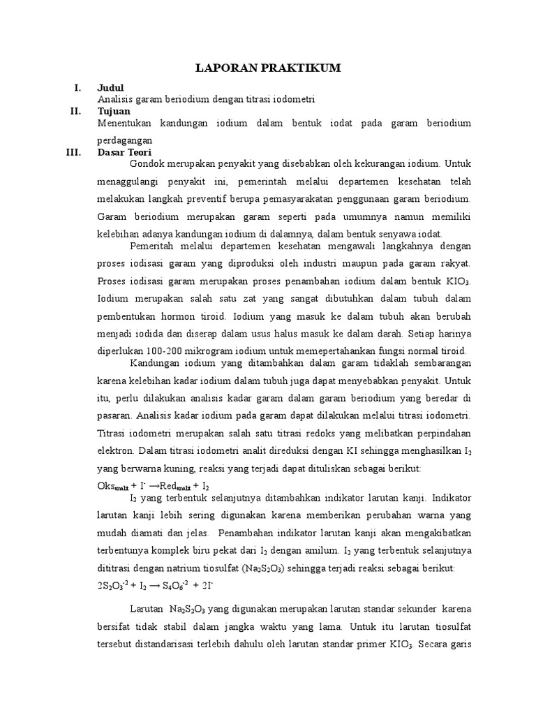 Analisis Iodium dalam Garam Beriodium | PDF
