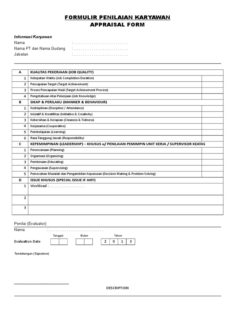 Form Appraisal Karyawan | PDF | Karier & Perkembangan